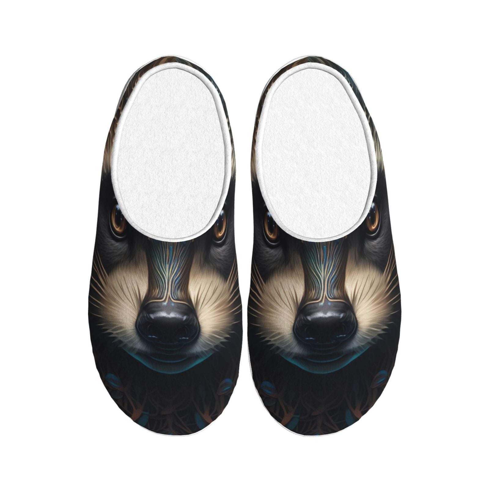 Balery Tribal Style Raccoon Pattern Women's Fuzzy Memory Foam Slippers ...