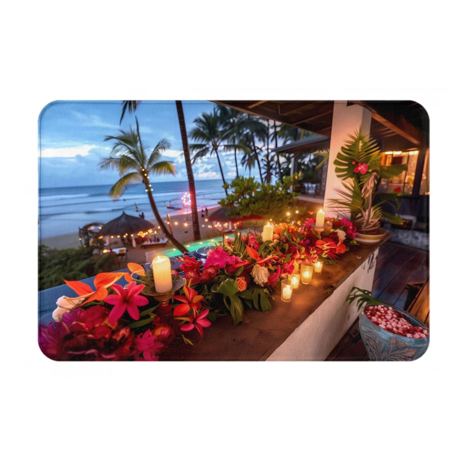 Balery Tropical Beach Candlelight Doormat, Durable Flannel Fabric ...