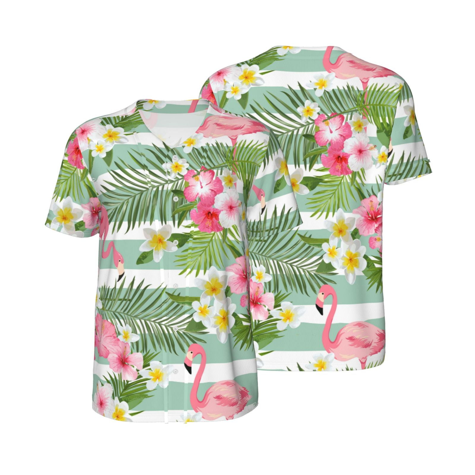 Balery Tropical Flamingo Baseball Jersey for Men Casual Button Down ...