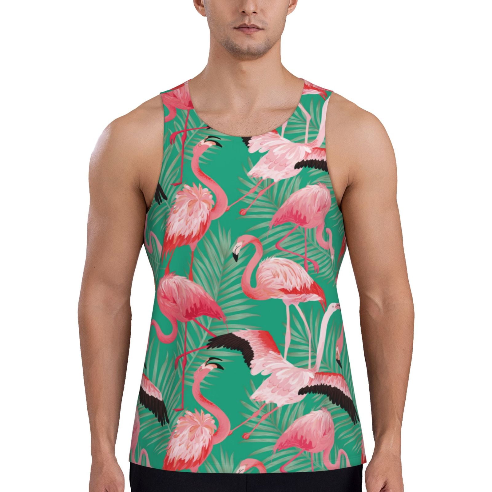 Balery Tropical Flamingo Pattern Men's Workout Tank Top Gym Muscle Tee ...