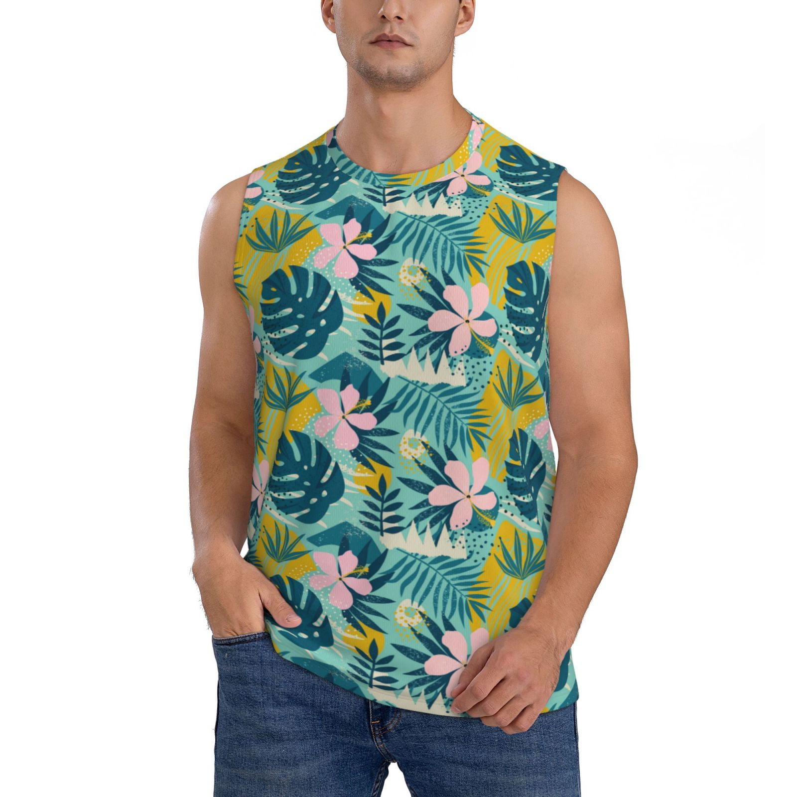 Balery Tropical Floral Men's Sleeveless Muscle Shirts Workout Tank Top ...