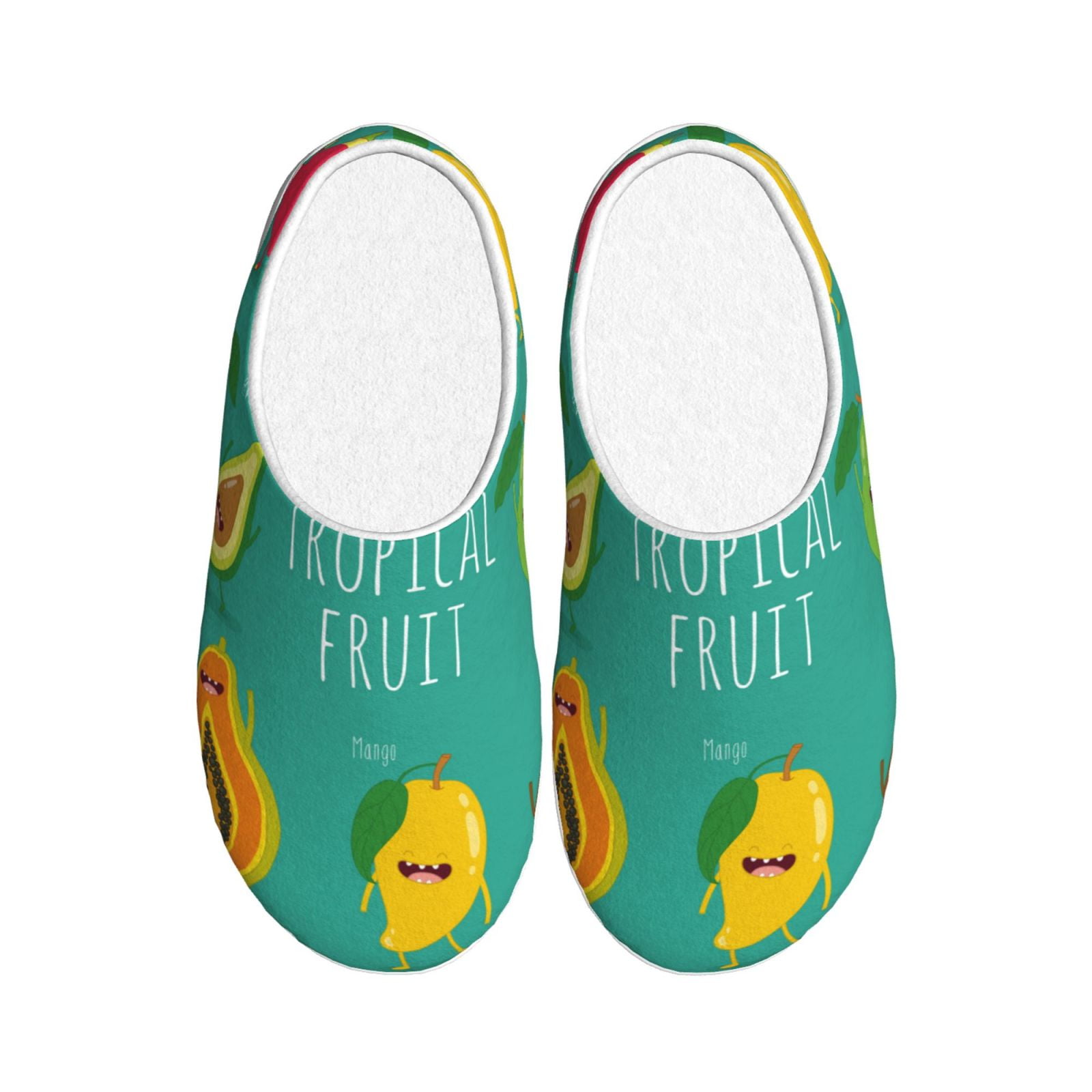 Balery Tropical Fruit Pattern Women's Fuzzy Memory Foam Slippers Fluffy ...