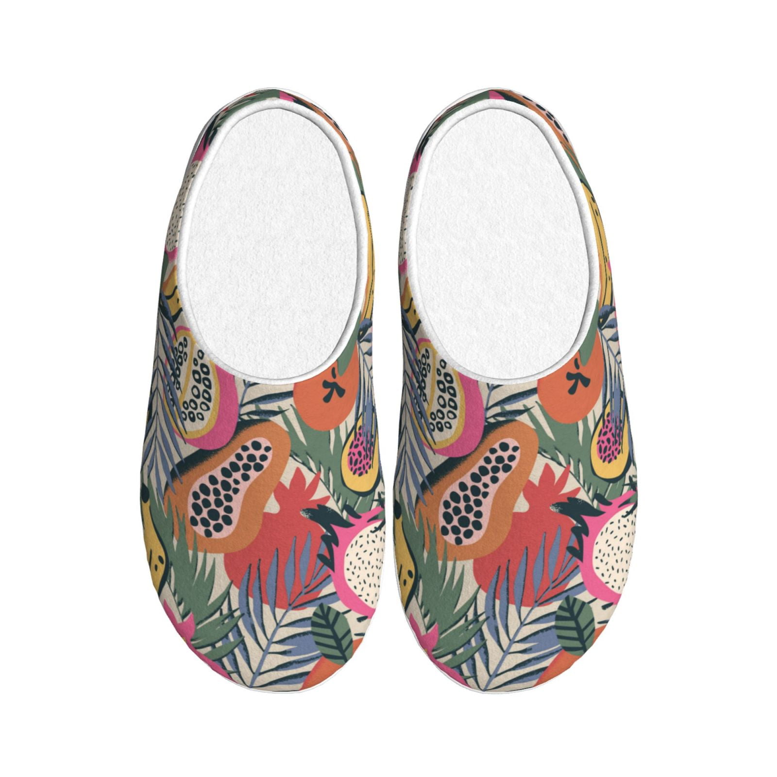 Balery Tropical Fruit Pattern Women's Fuzzy Memory Foam Slippers Fluffy ...