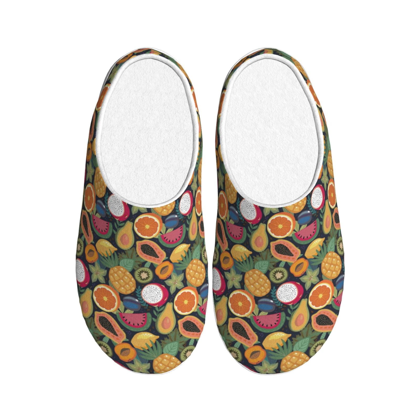 Balery Tropical Fruits Pattern Women's Fuzzy Memory Foam Slippers ...