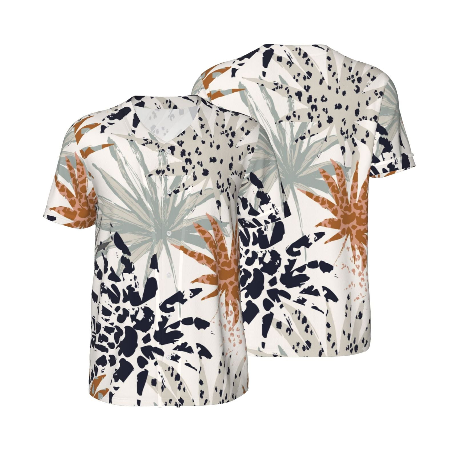 Balery Tropical Leaves Baseball Jersey for Men Casual Button Down ...