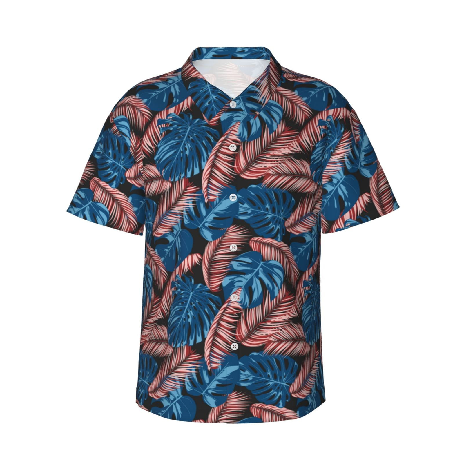 Balery Tropical Leaves Print Men's Hawaiian Shirts Short Sleeve Beach ...