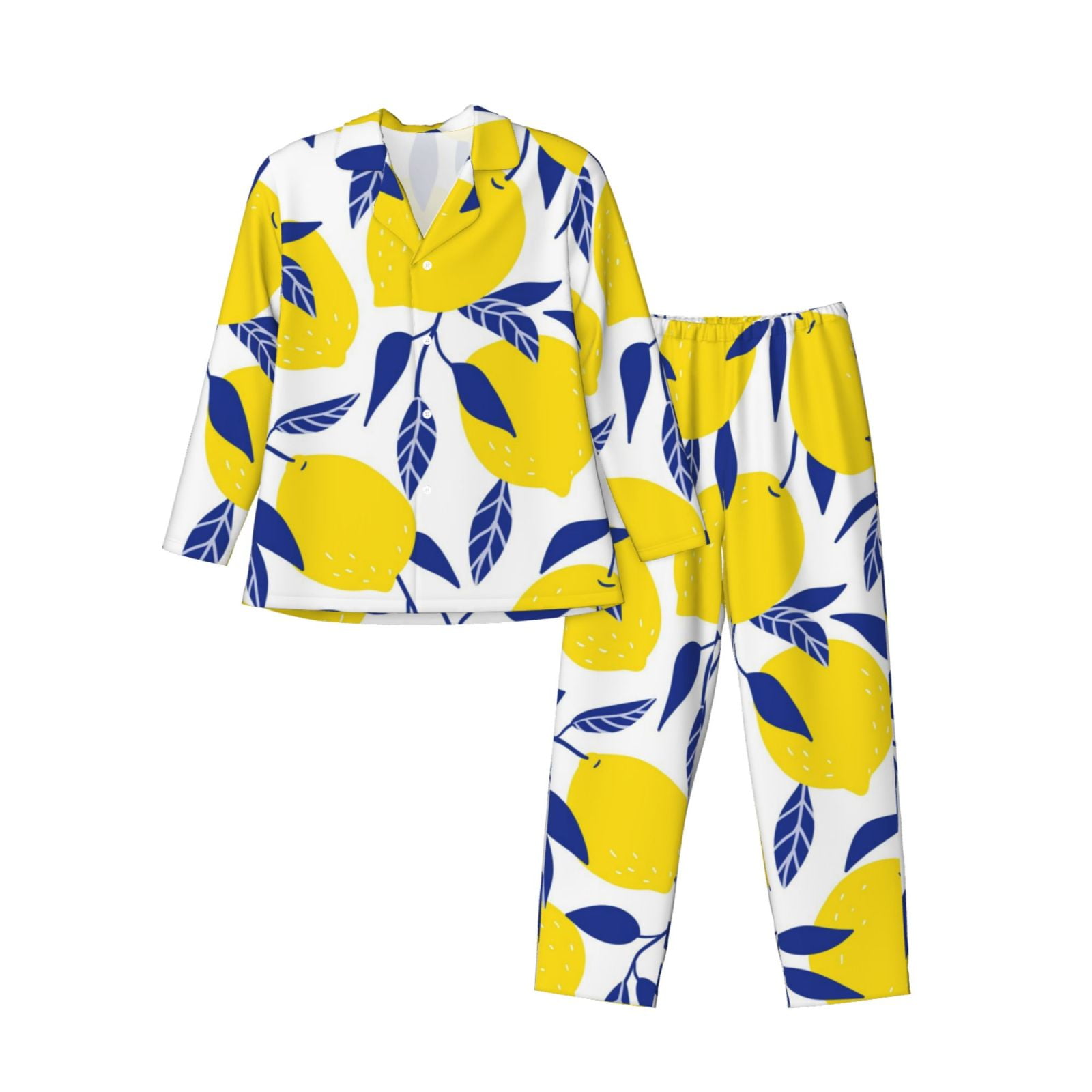 Balery Tropical Lemon Pattern Pajama Sets for Men Long Sleeve 2 Piece ...