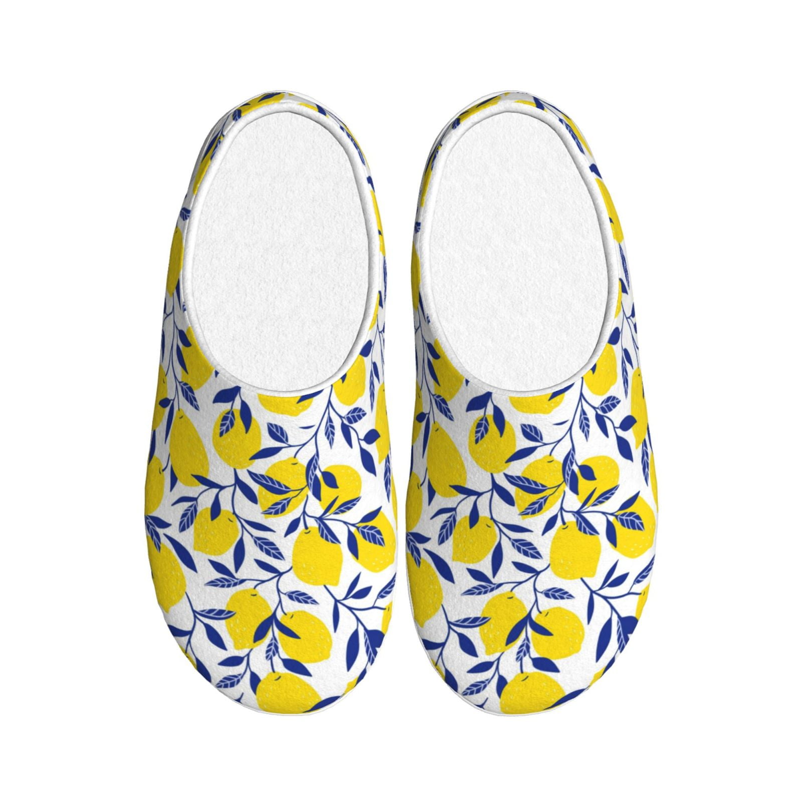 Balery Tropical Lemon Pattern Women's Fuzzy Memory Foam Slippers Fluffy ...
