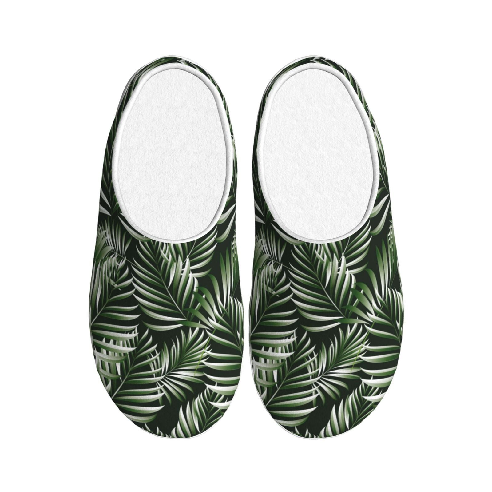 Balery Tropical Palm Leaves1 Pattern Women's Fuzzy Memory Foam Slippers ...