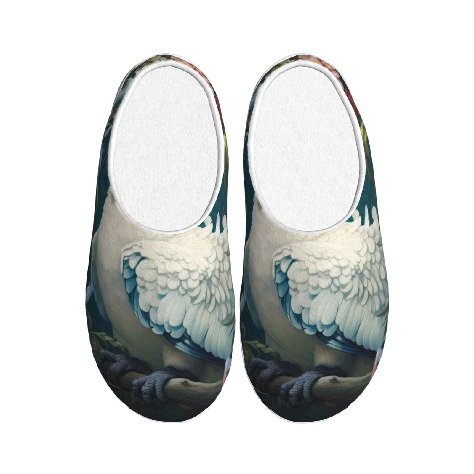 Balery Tropical Parrot Floral Artwork Pattern Women's Fuzzy Memory Foam ...