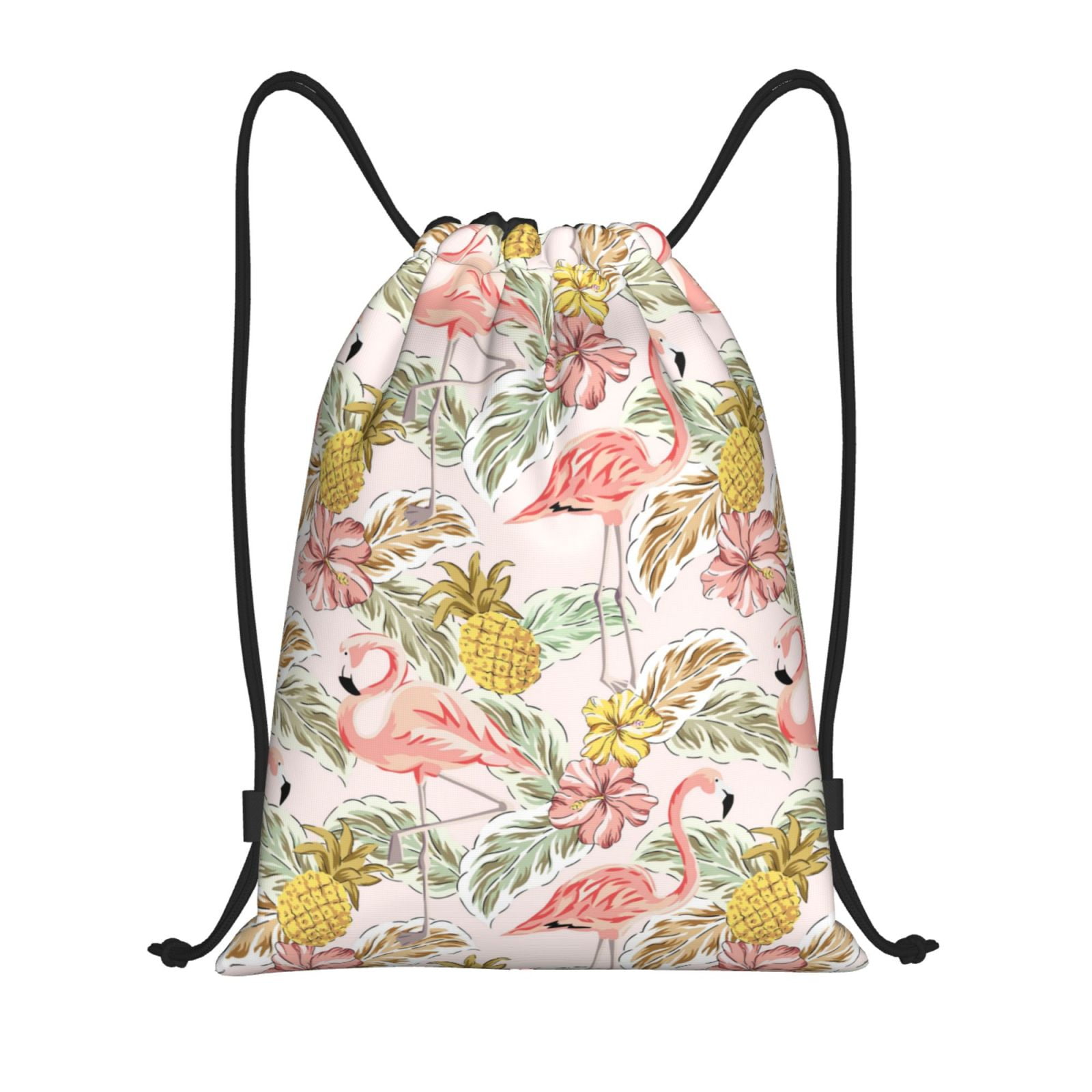 Balery Tropical Pink Flamingo Pineapple Pattern Drawstring Backpack Bag Sport Gym Sackpack Cinch ...