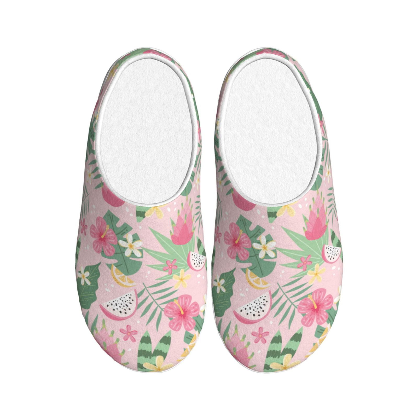 Balery Tropical Pitaya Pattern Women's Fuzzy Memory Foam Slippers ...