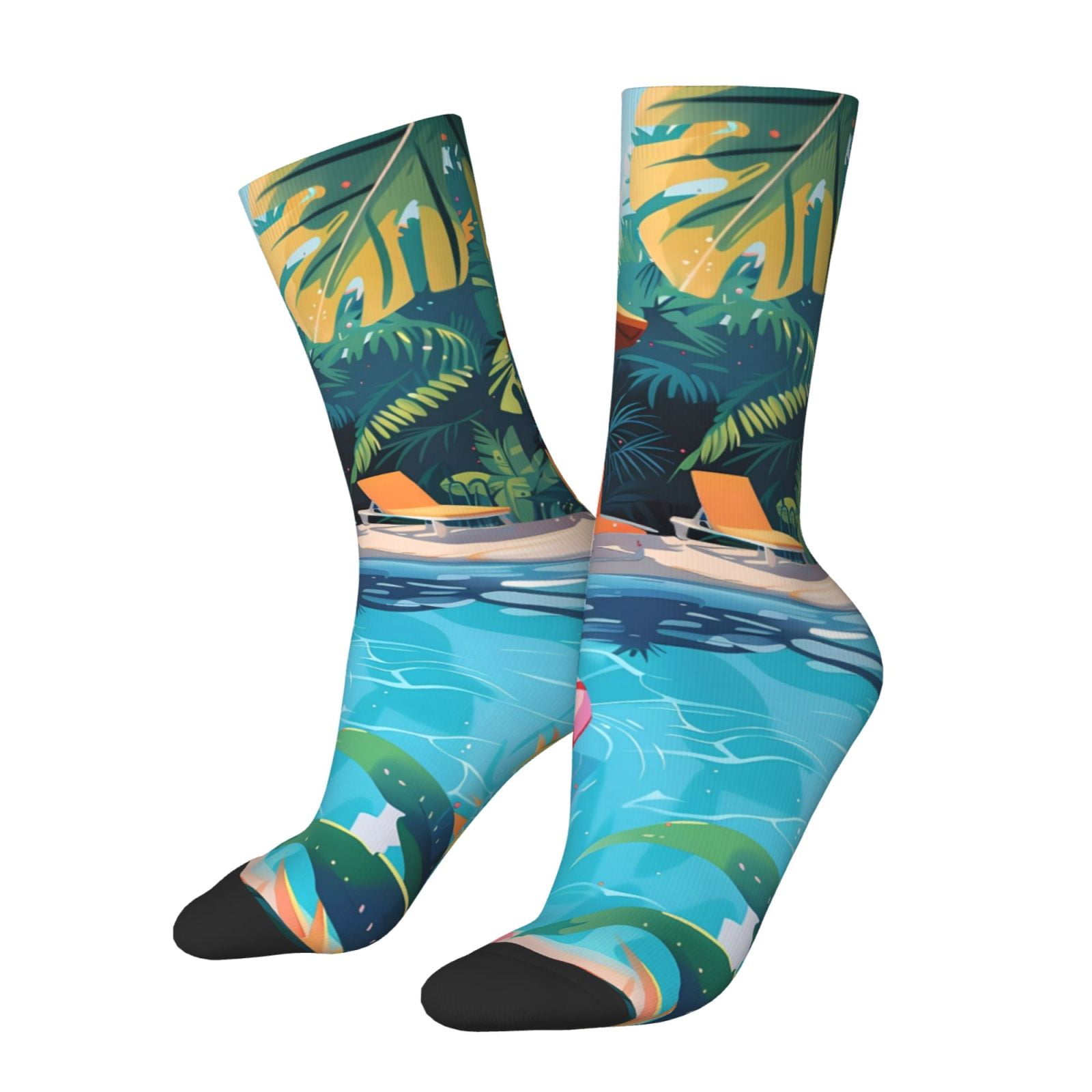 Balery Tropical Poolside Relaxation Pattern Crew Socks Unisex– Soft ...