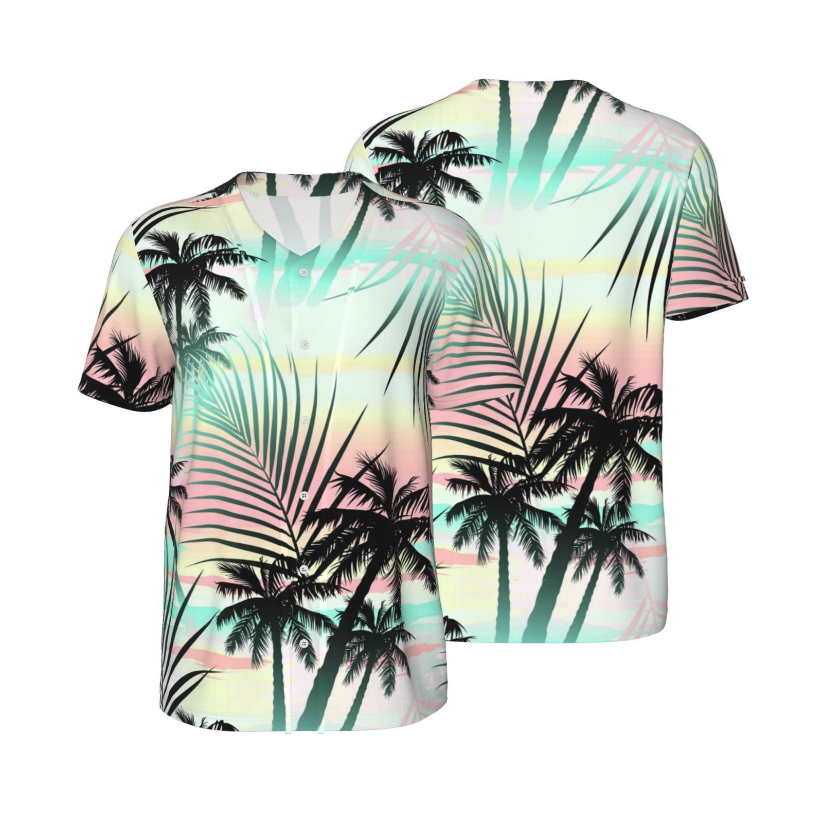 Balery Tropical Summer Palm Baseball Jersey for Men Casual Button Down ...