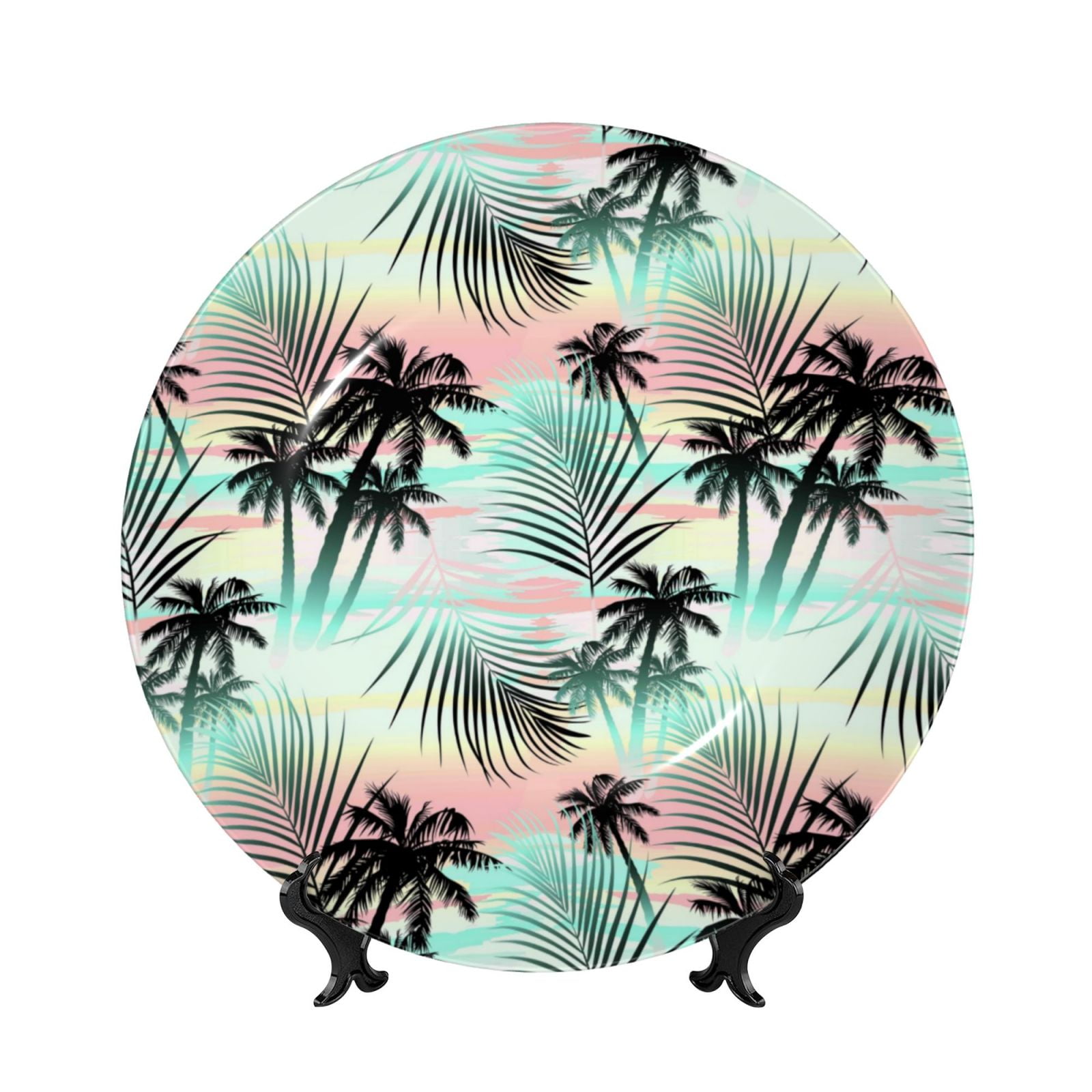 Balery Tropical Summer Palm Print Bone China Decorative Plate Ceramic ...