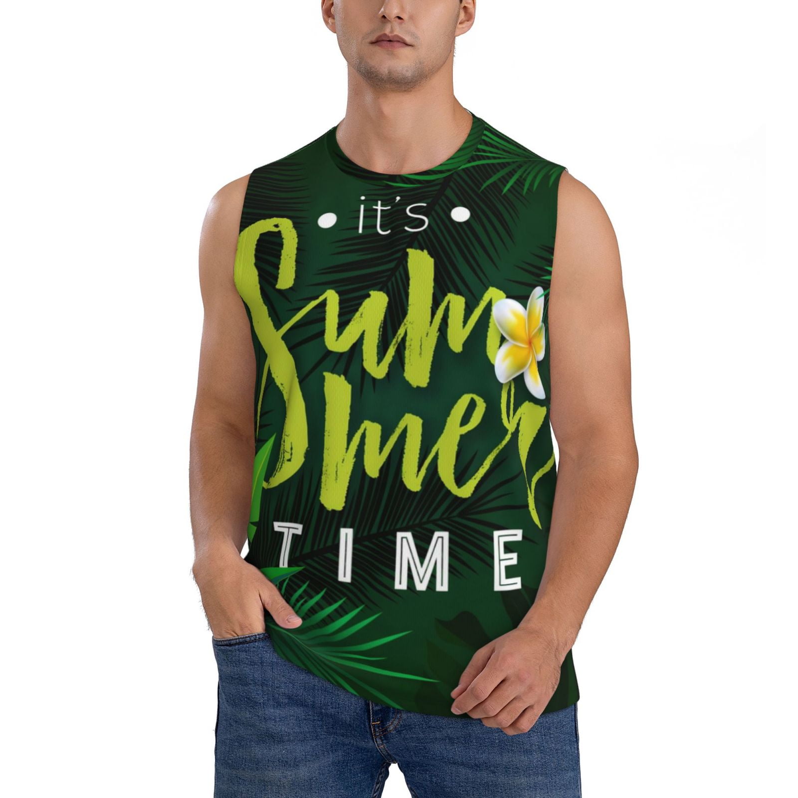 Balery Tropical Summer Vibes Men's Sleeveless Muscle Shirts Workout ...