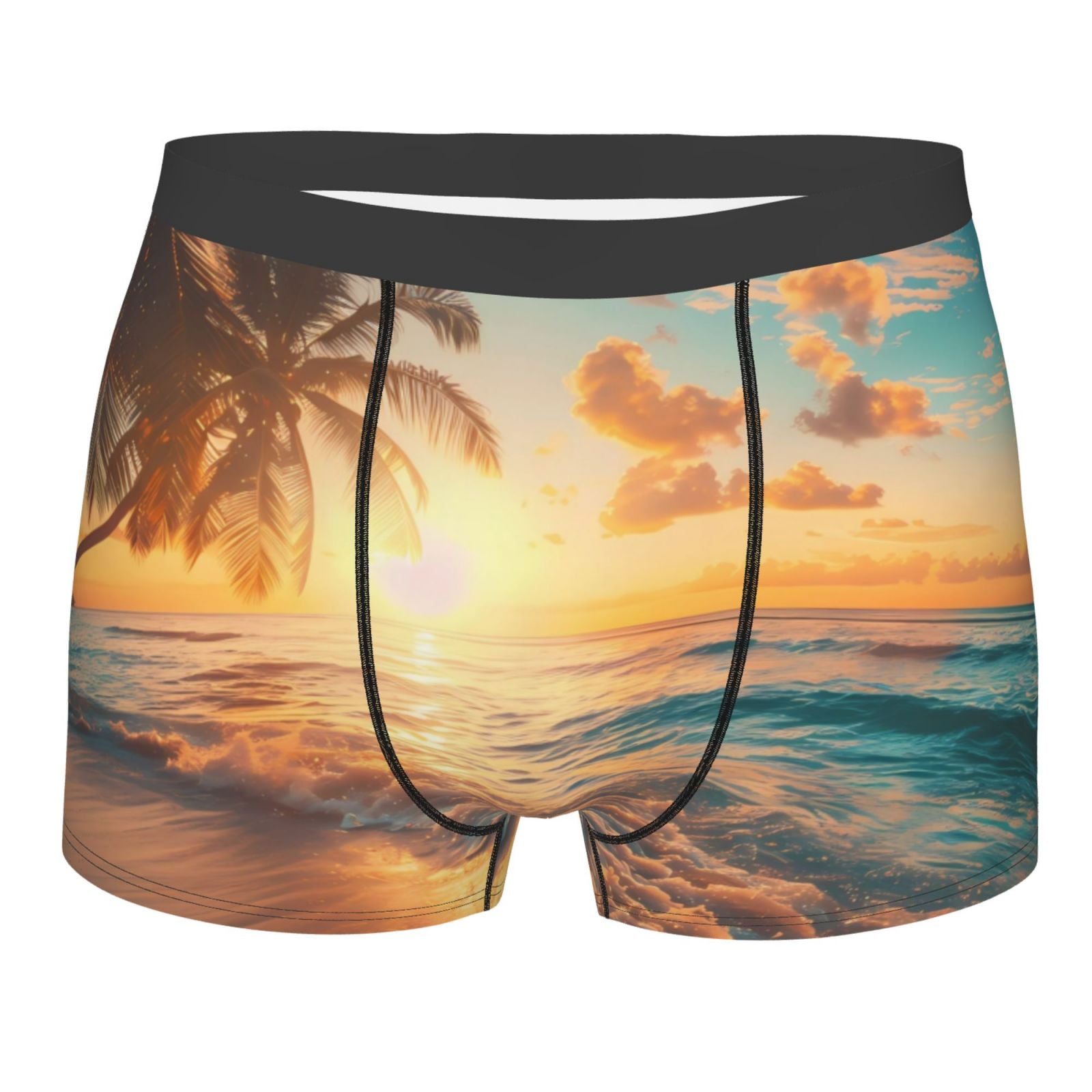 Balery Tropical Sunset Beach Scene Men's Boxer Briefs, Soft and ...
