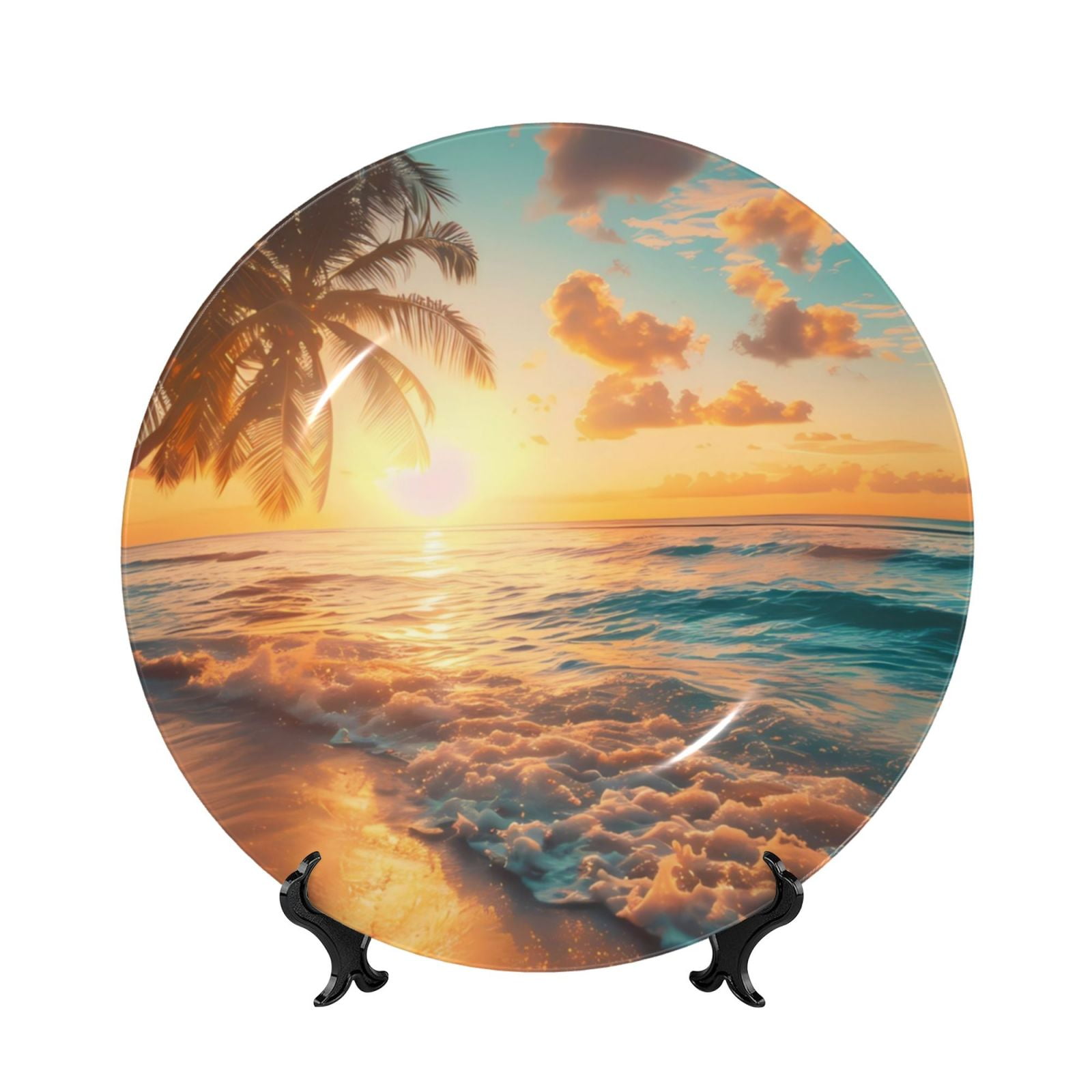 Balery Tropical Sunset Beach Scene Print Bone China Decorative Plate ...