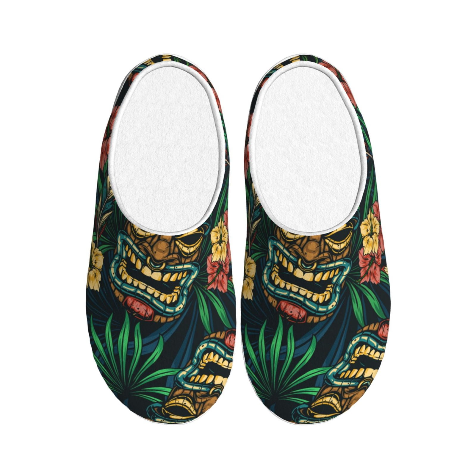 Balery Tropical Tribe Mask Pattern Women's Fuzzy Memory Foam Slippers ...