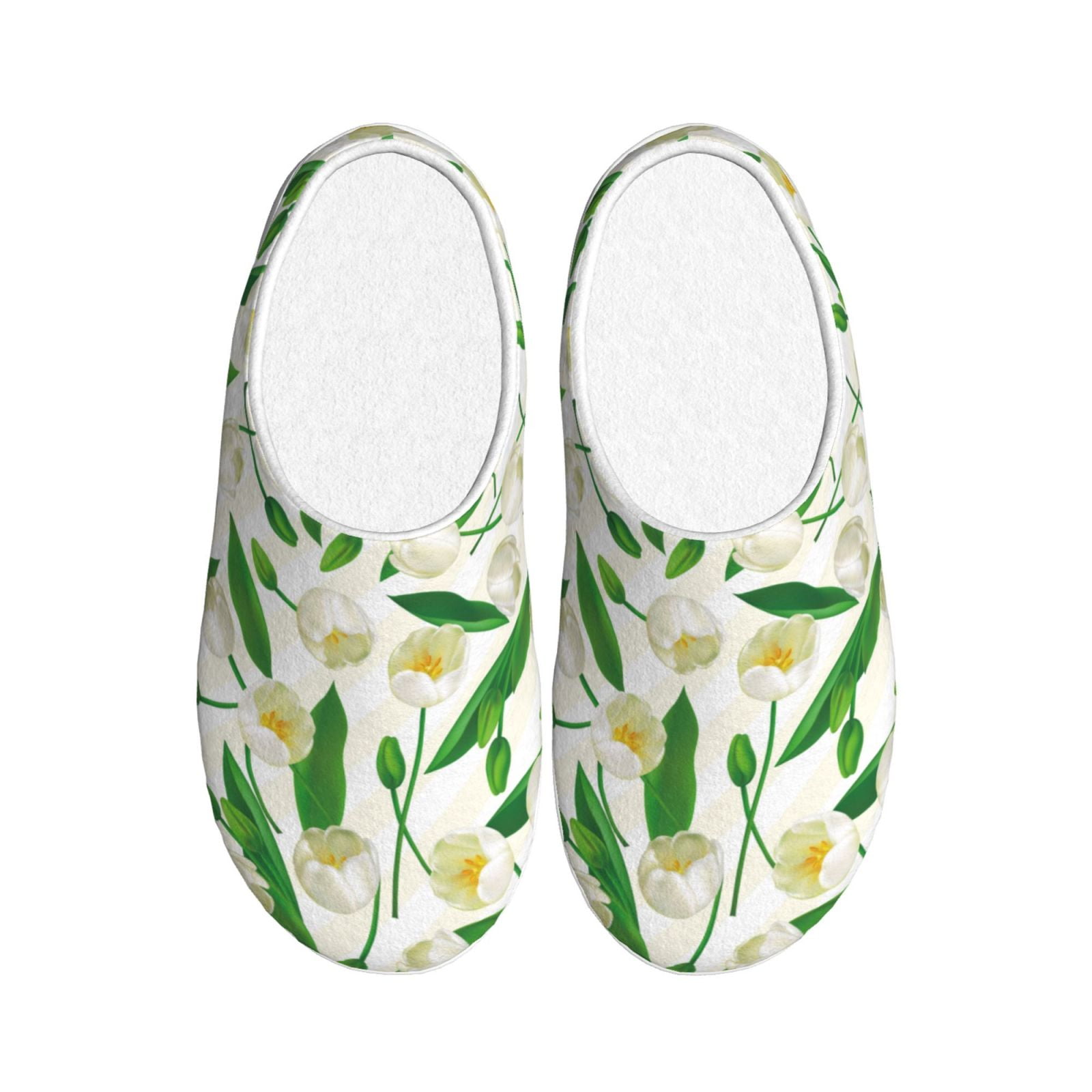 Balery Tulips Flowers Pattern Women's Fuzzy Memory Foam Slippers Fluffy ...