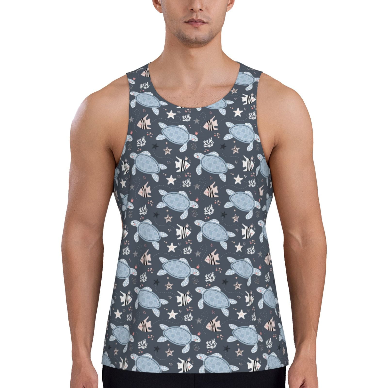 Balery Turtle Pattern Men's Workout Tank Top Gym Muscle Tee Fitness ...