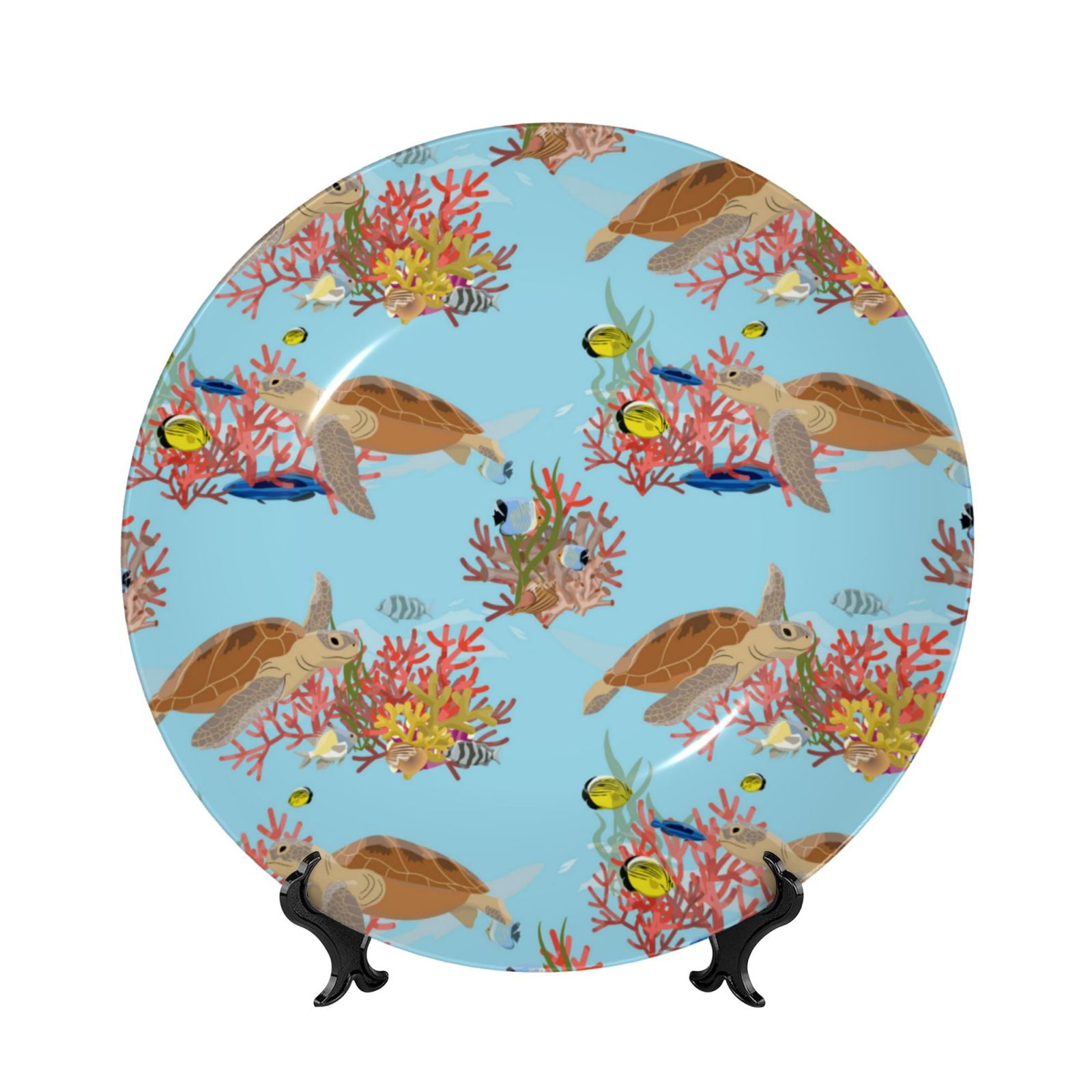 Balery Turtles And Corals Print Bone China Decorative Plate Ceramic ...