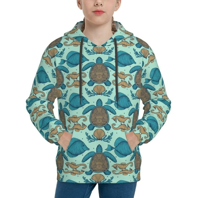 Balery Turtles And Seahorses Pattern Boys Hoodie, Youth Pullover Hooded ...