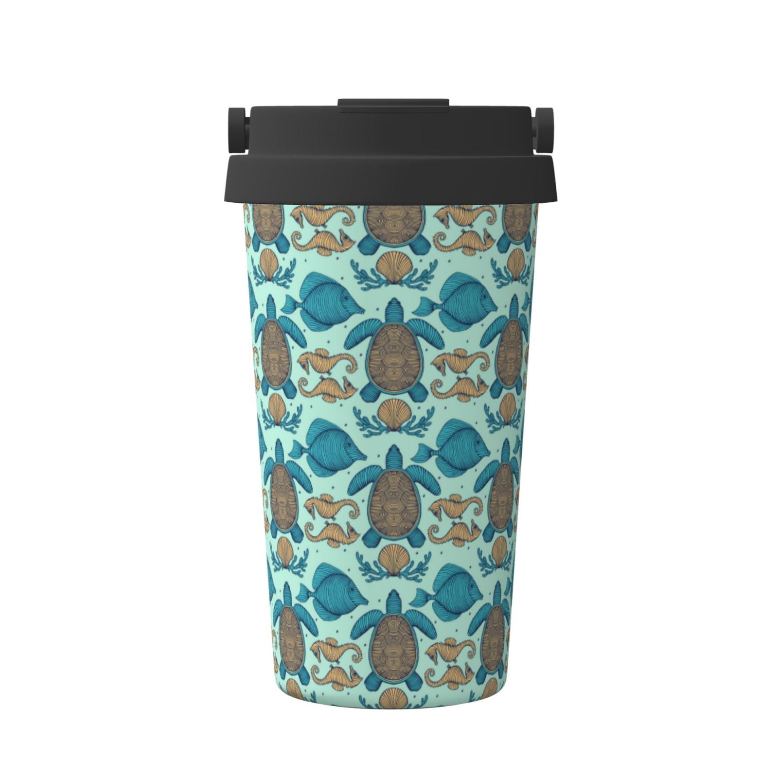 Balery Turtles And Seahorses Pattern Insulated Coffee Travel Mug ...