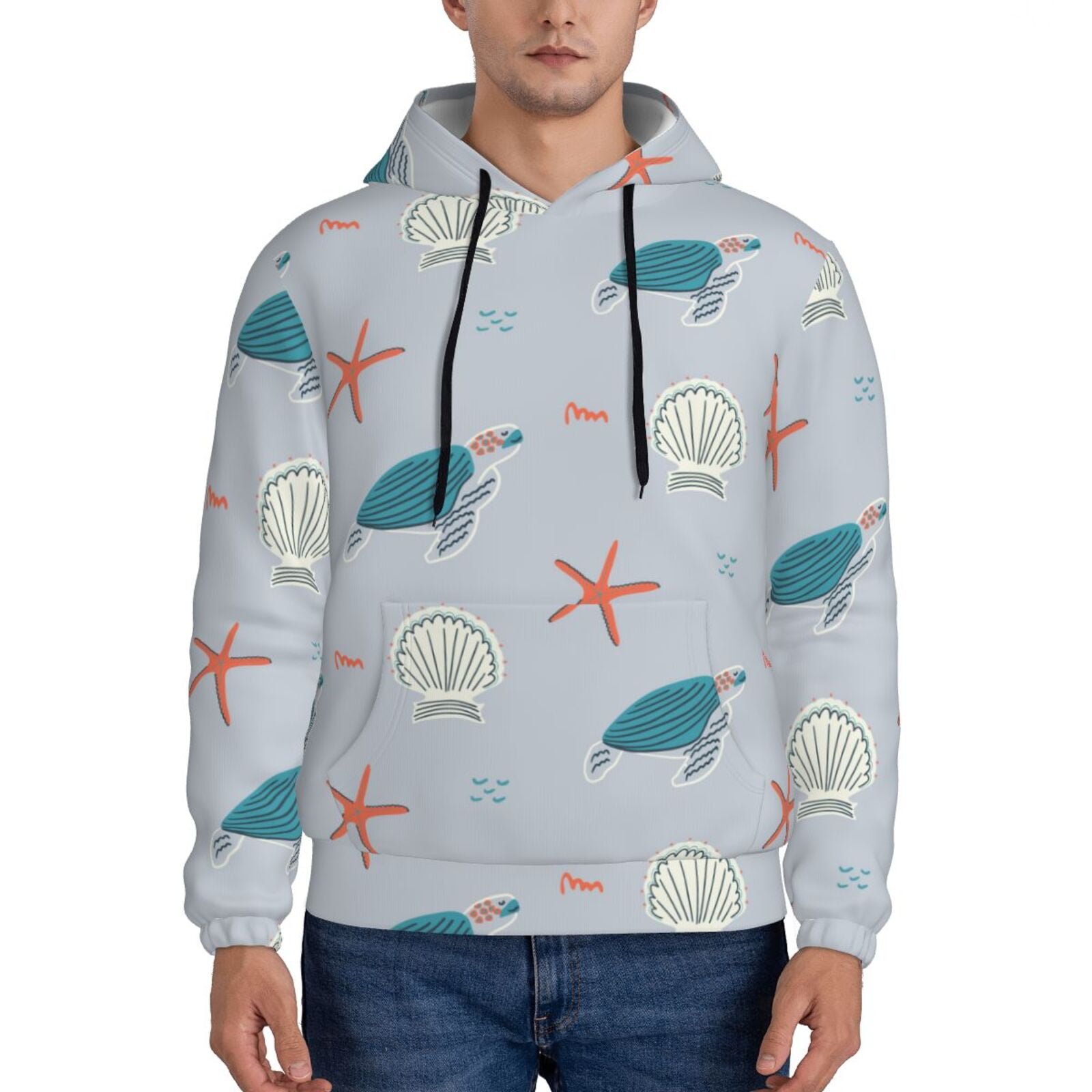 Balery Turtles And Shells Pattern Mens Hoodie Kangaroo Pocket Hoodie ...