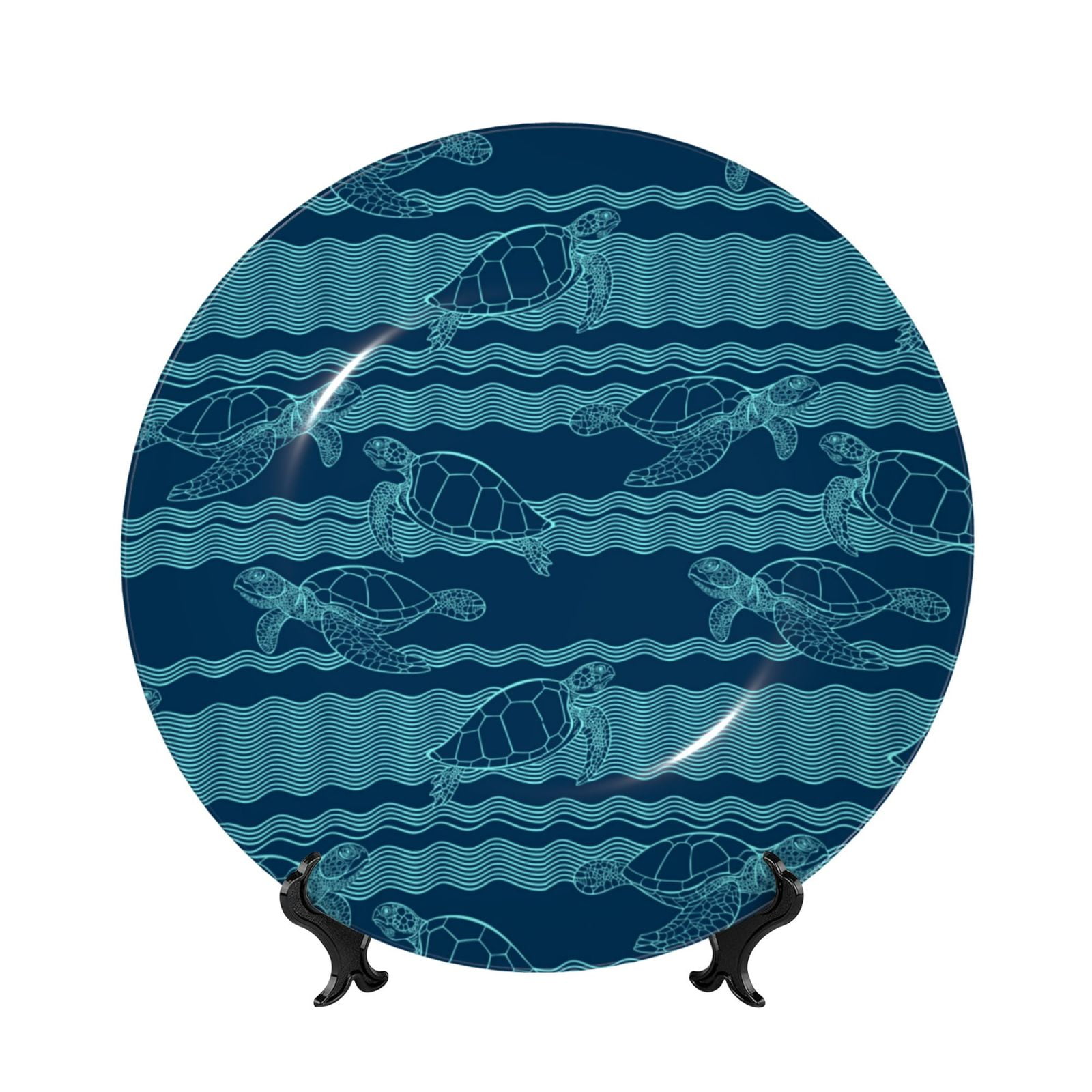 Balery Turtles and Waves Print Bone China Decorative Plate Ceramic ...