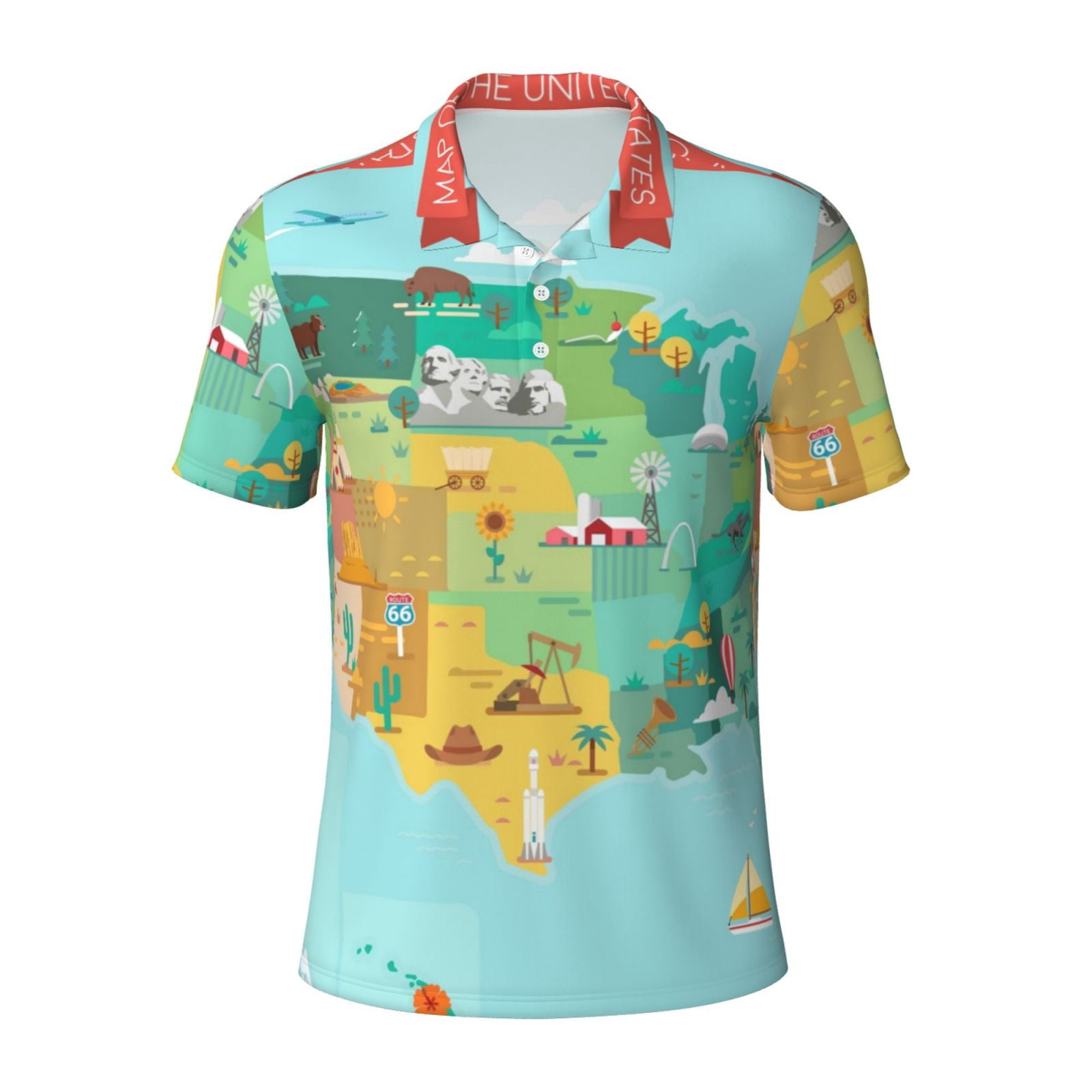 Balery USA Tourist Map Printed Men’s Short Sleeve Polo Shirt, Midweight ...