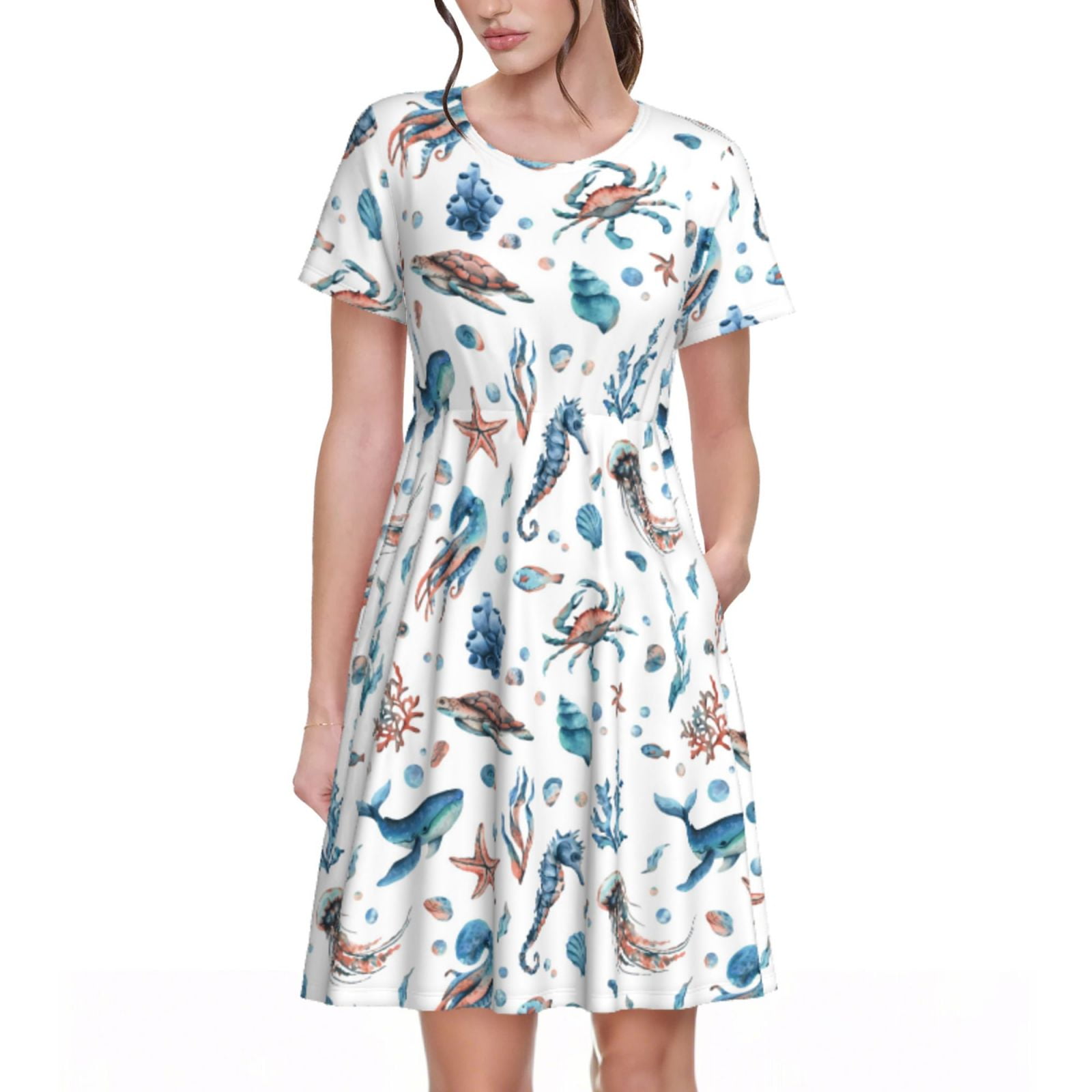 Balery Undersea Animals Pattern Womens Dresses Loose Short sleeve ...