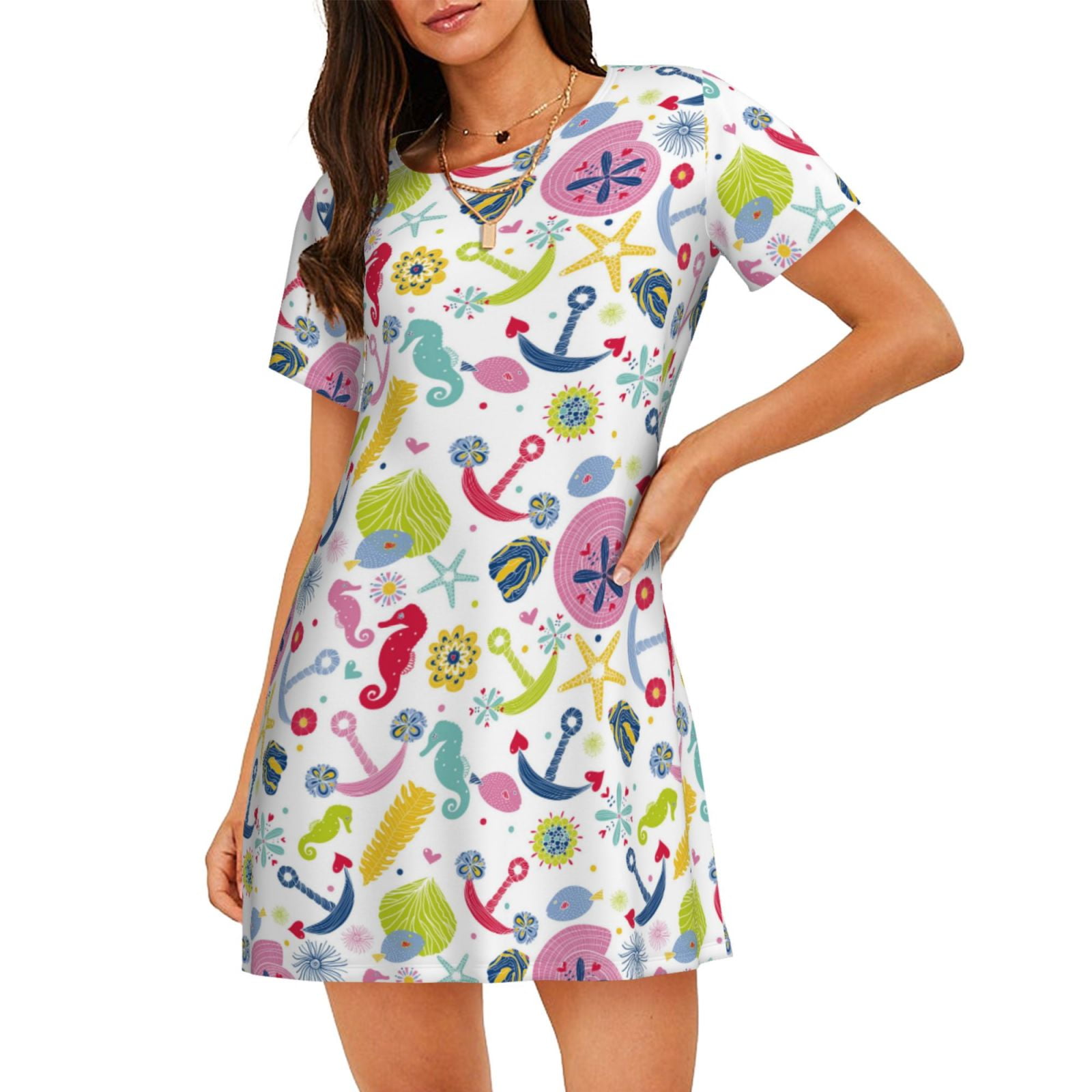 Balery Undersea Seahorse Pattern Womens Short Sleeve Sleepshirt ...