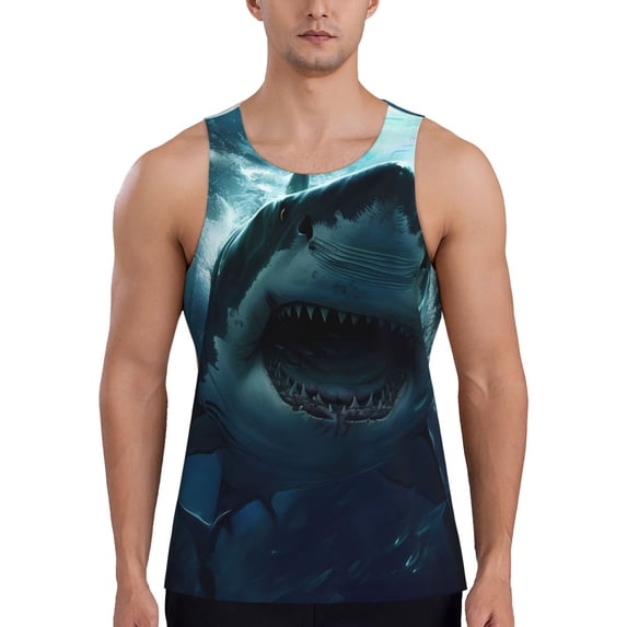 Balery Undersea Shark Pattern Men's Workout Tank Top Gym Muscle Tee ...