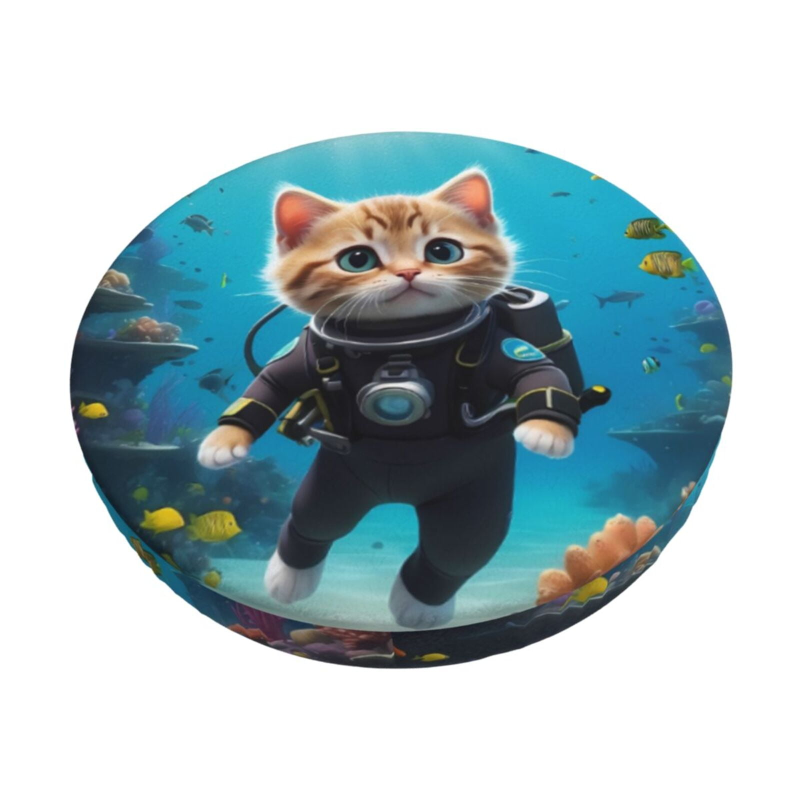 Balery Underwater Diving Cat Round Bar Stool Seat Covers Velvet Fabric ...