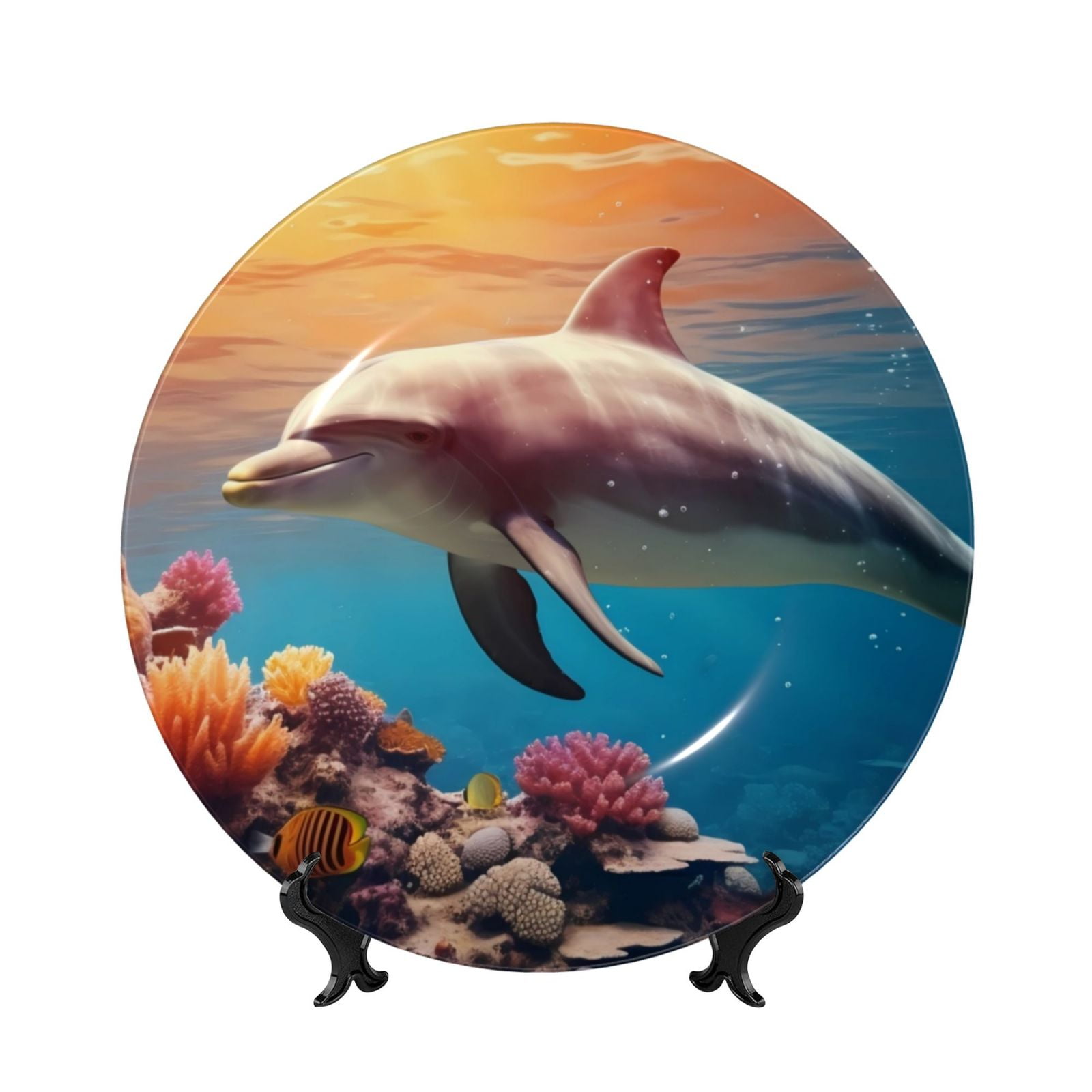 Balery Underwater Plant Dolphin Print Bone China Decorative Plate ...