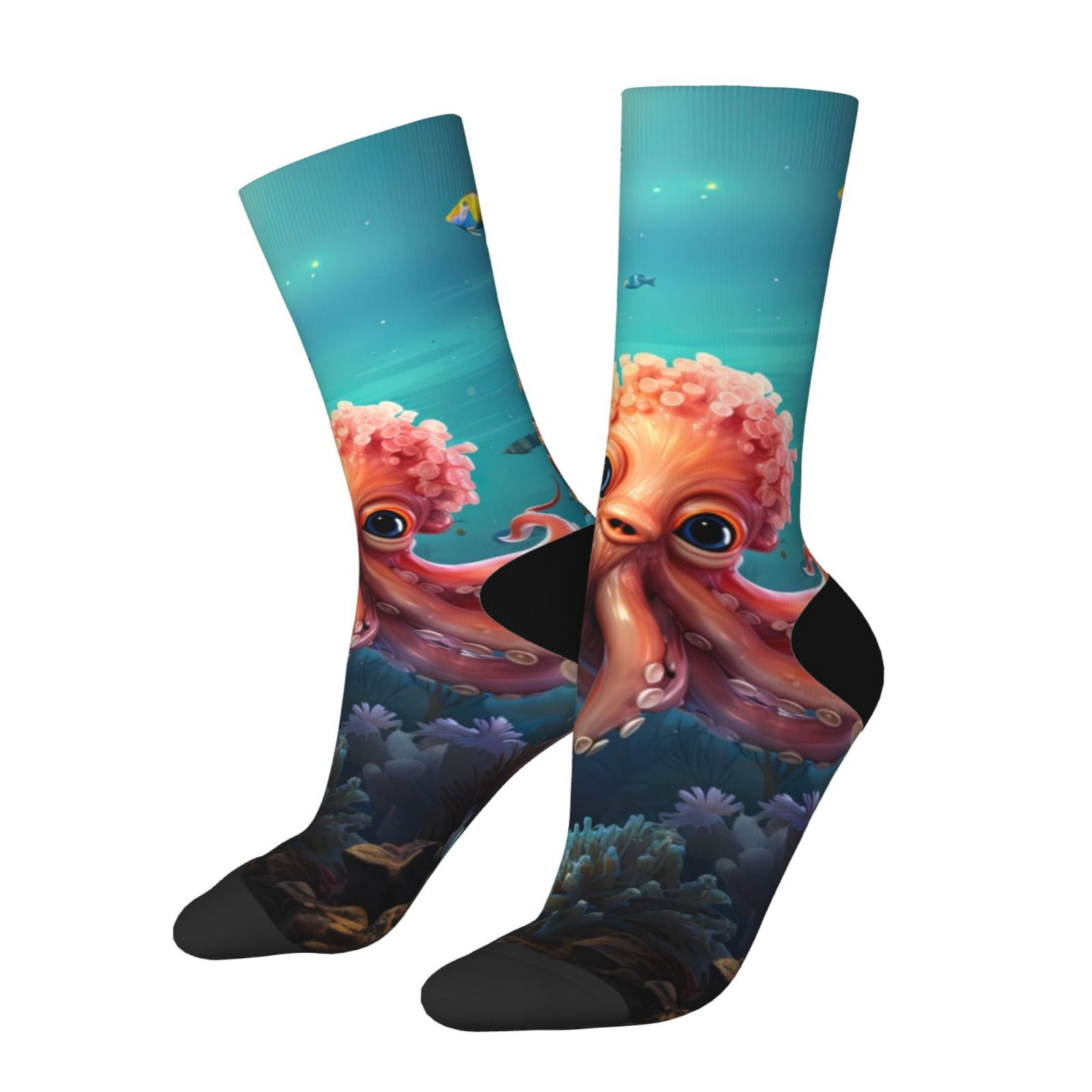 Balery Underwater Plant Octopus Pattern Crew Socks Unisex– Soft ...