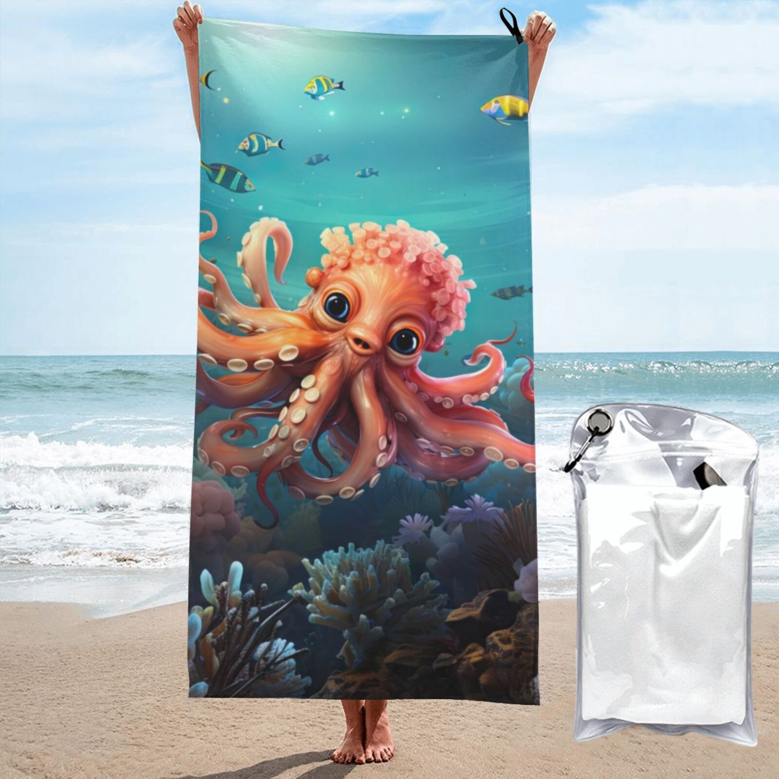 Balery Underwater Plant Octopus Print Towels - Luxurious Jumbo Bath ...