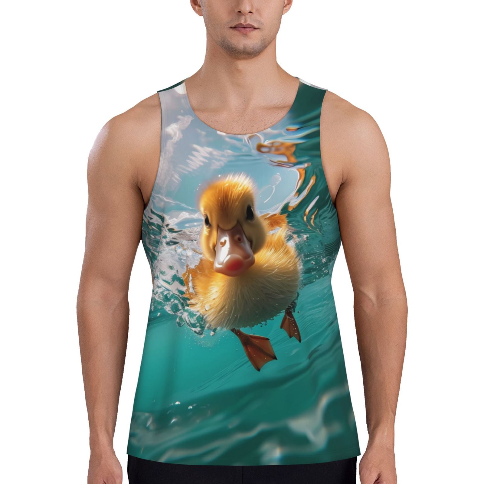 Balery Underwater Swimming Duck Pattern Men's Workout Tank Top Gym ...