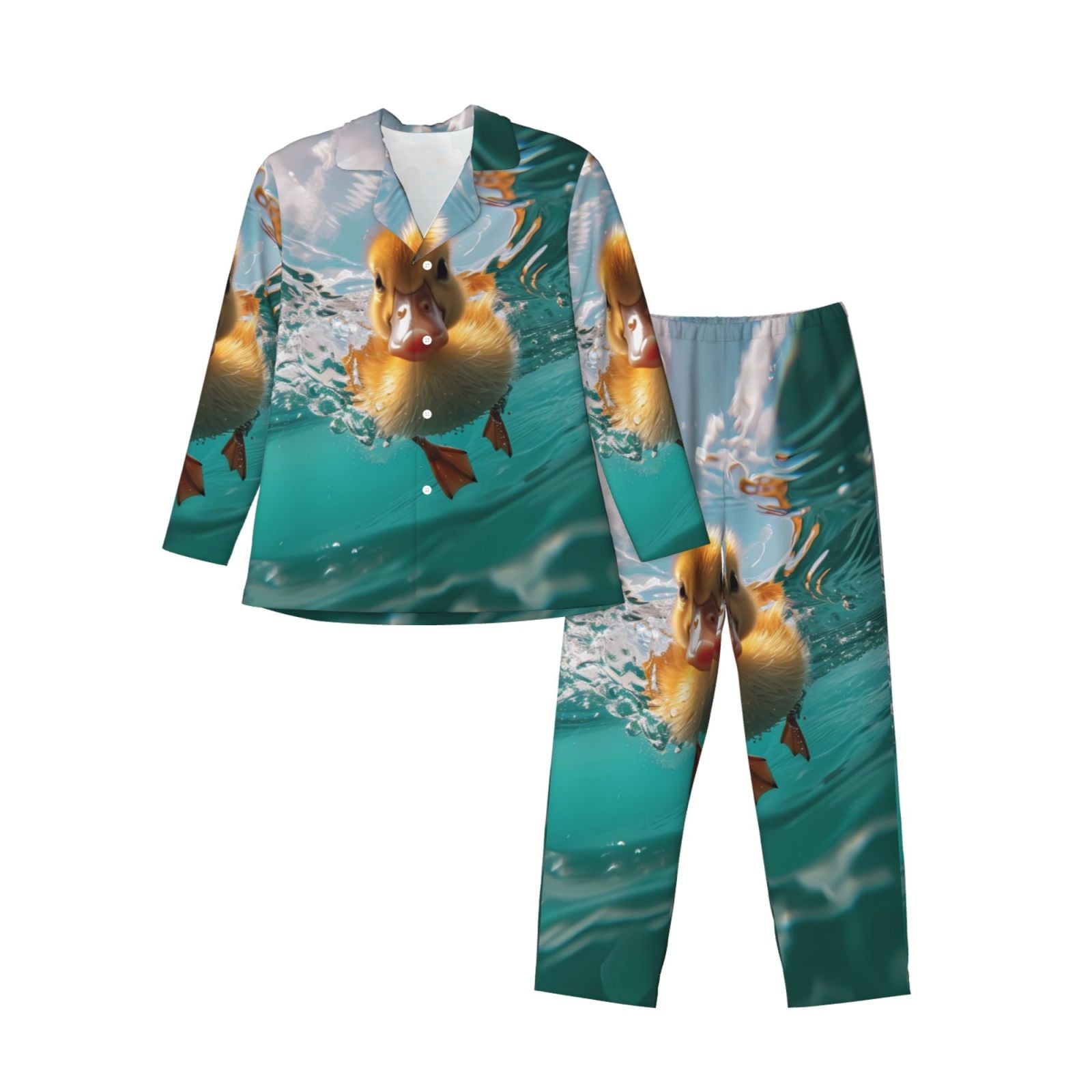 Balery Underwater Swimming Duck Pattern Pajama Sets for Men Long Sleeve ...