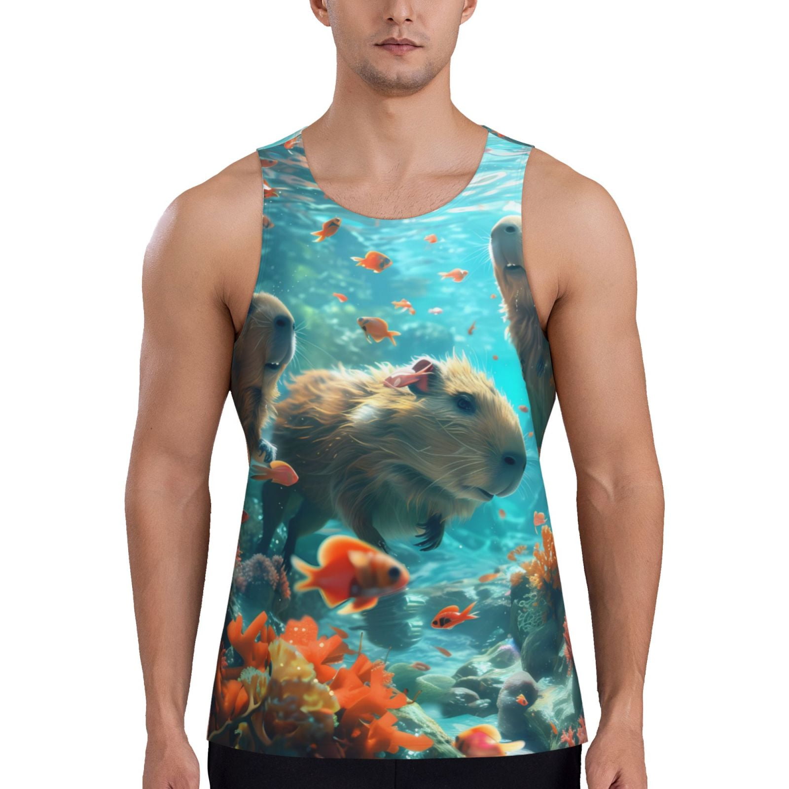Balery Underwater Swimming Guinea Pig Pattern Men's Workout Tank Top ...