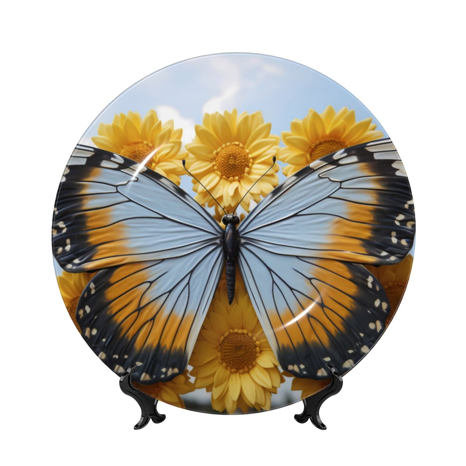 Balery Vibrant Butterfly And Sunflowers Print Bone China Decorative ...