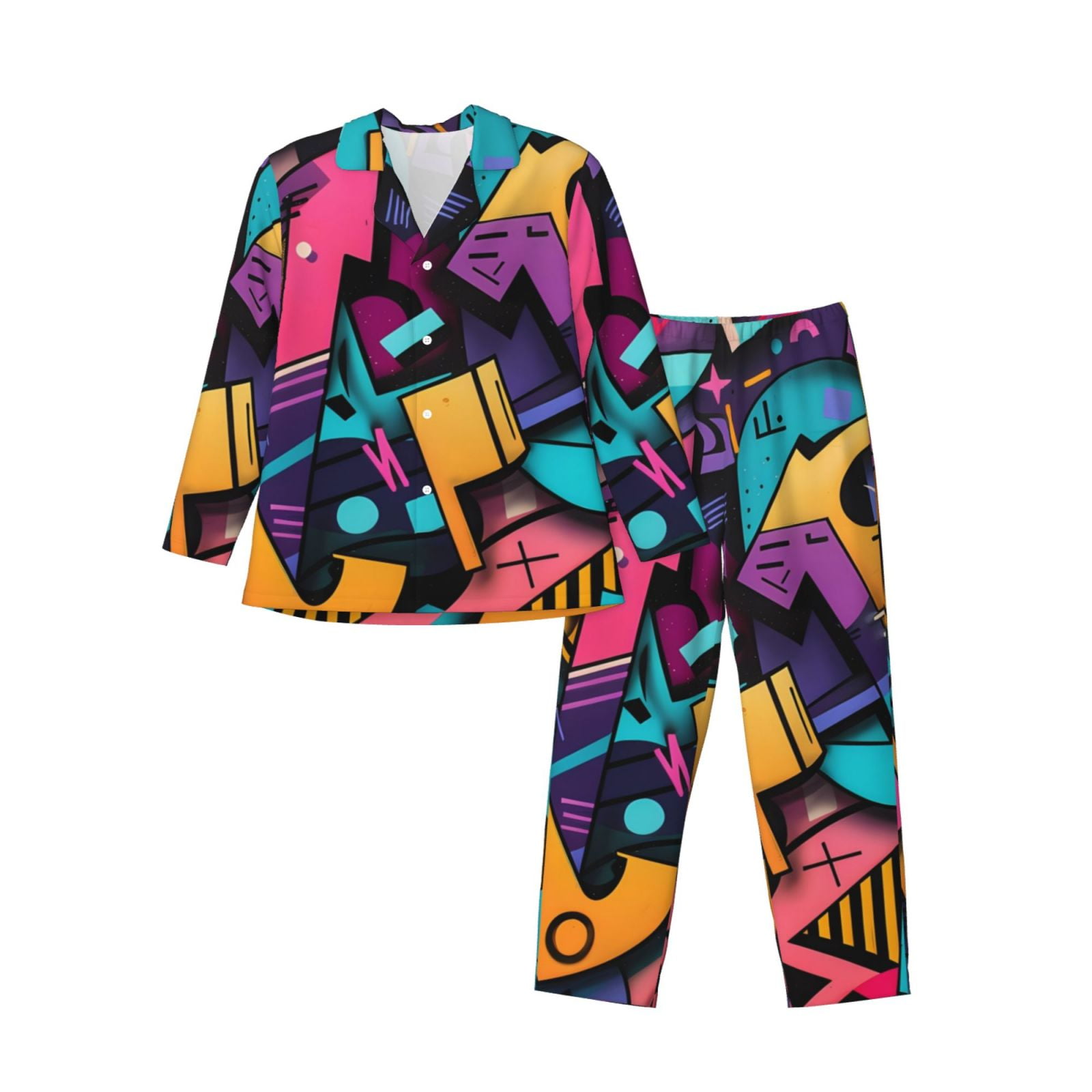 Balery Vibrant Graffiti Urban Art Pattern Pajama Sets for Men Long ...