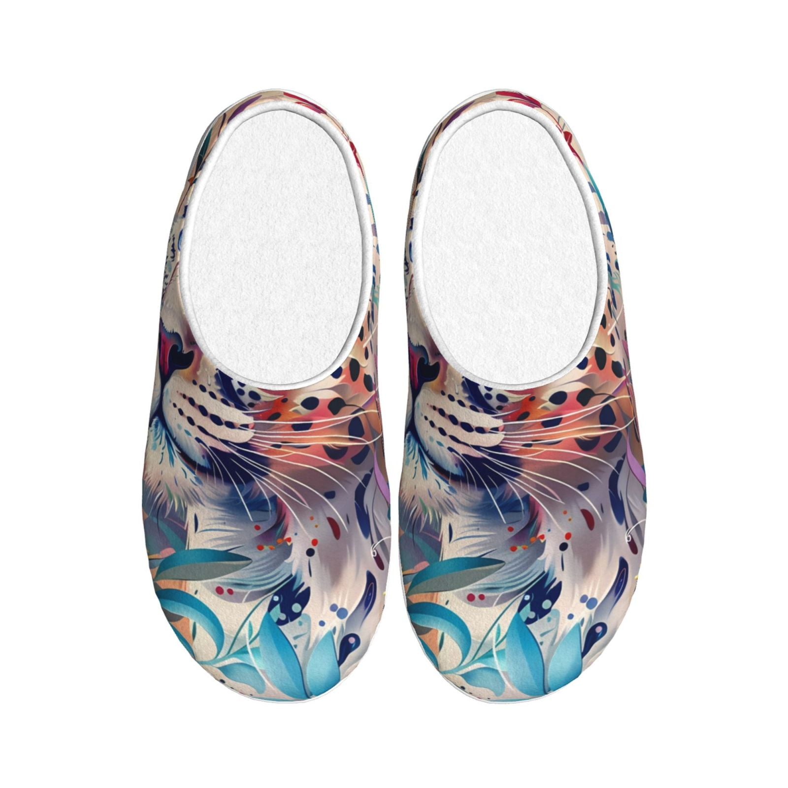 Balery Vibrant Leopard In Flowers Pattern Women's Fuzzy Memory Foam ...