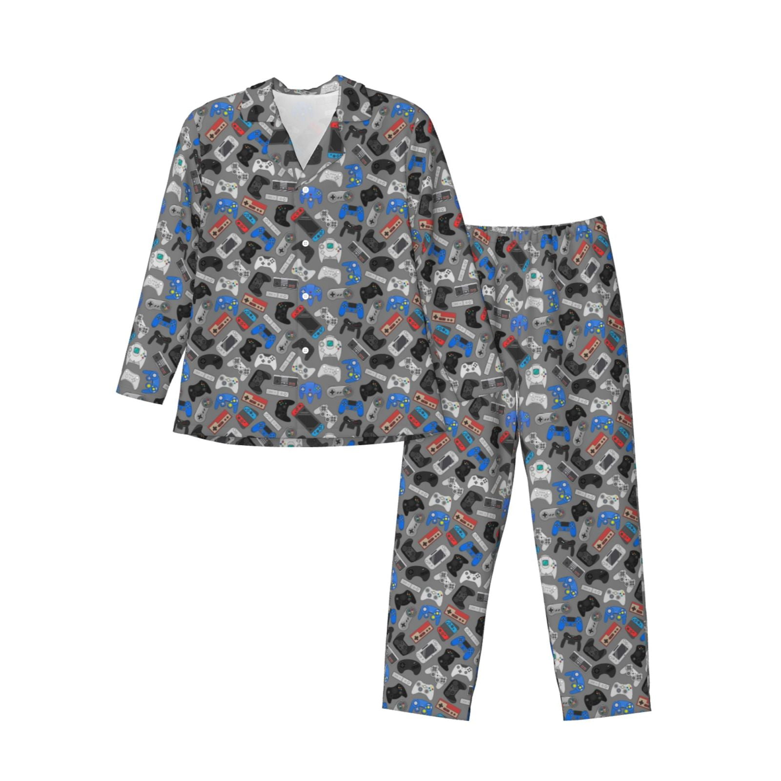 Balery Video Game Pattern Pajama Sets for Men Long Sleeve 2 Piece ...