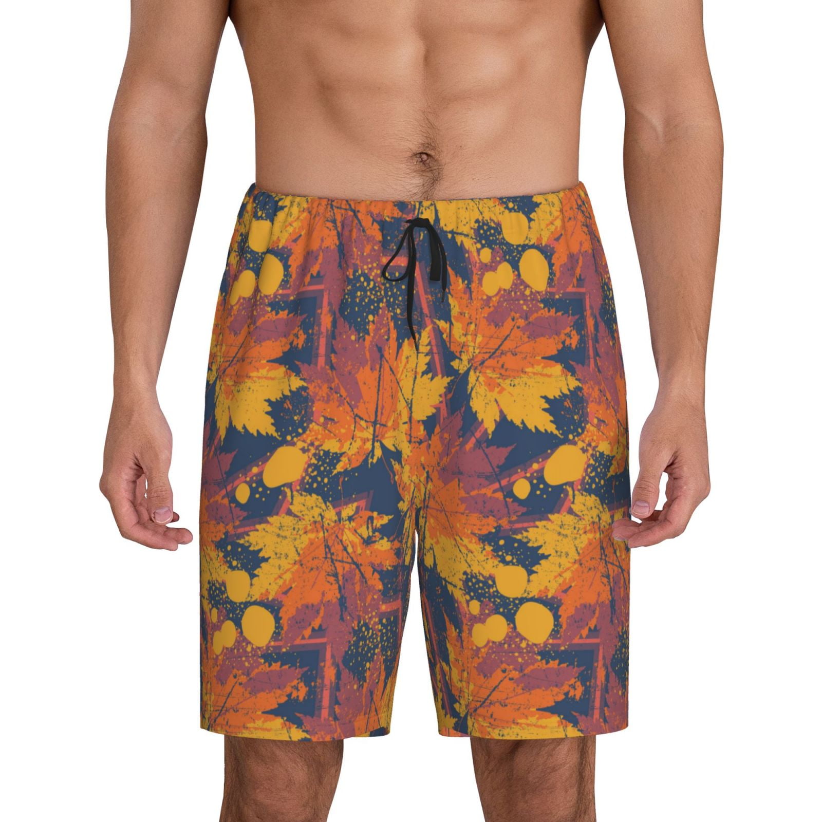 Balery Vintage Abstract Maple Leaf Art Men's Cotton Knit Pajama Shorts ...