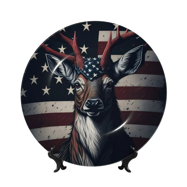 Balery Vintage American Deer Print Bone China Decorative Plate Ceramic ...