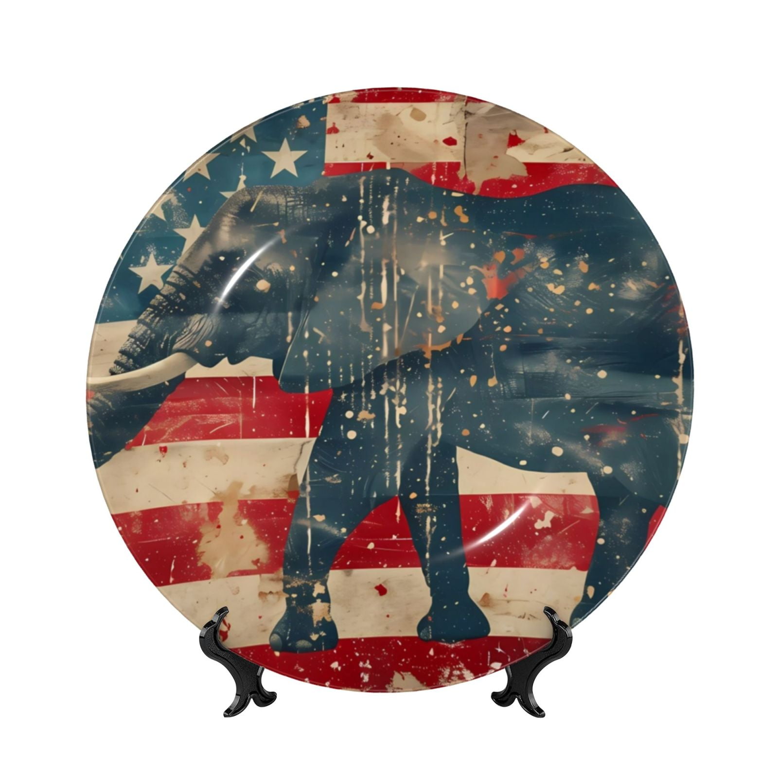 Balery Vintage American Flag Elephant Print Bone China Decorative Plate ...