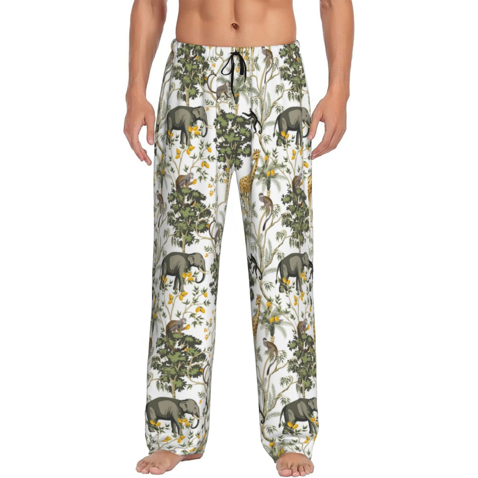 Balery Vintage Animals Palm Tree print Men's Pajama Pants,Ultra ...