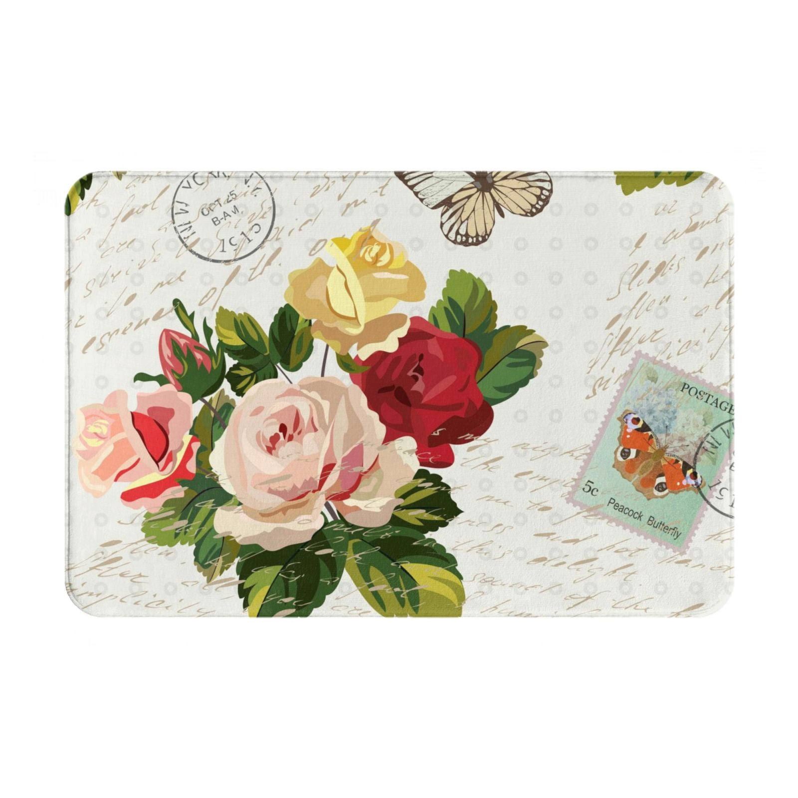 Balery Vintage Bike Flower Butterfly Doormat, Durable Flannel Fabric ...